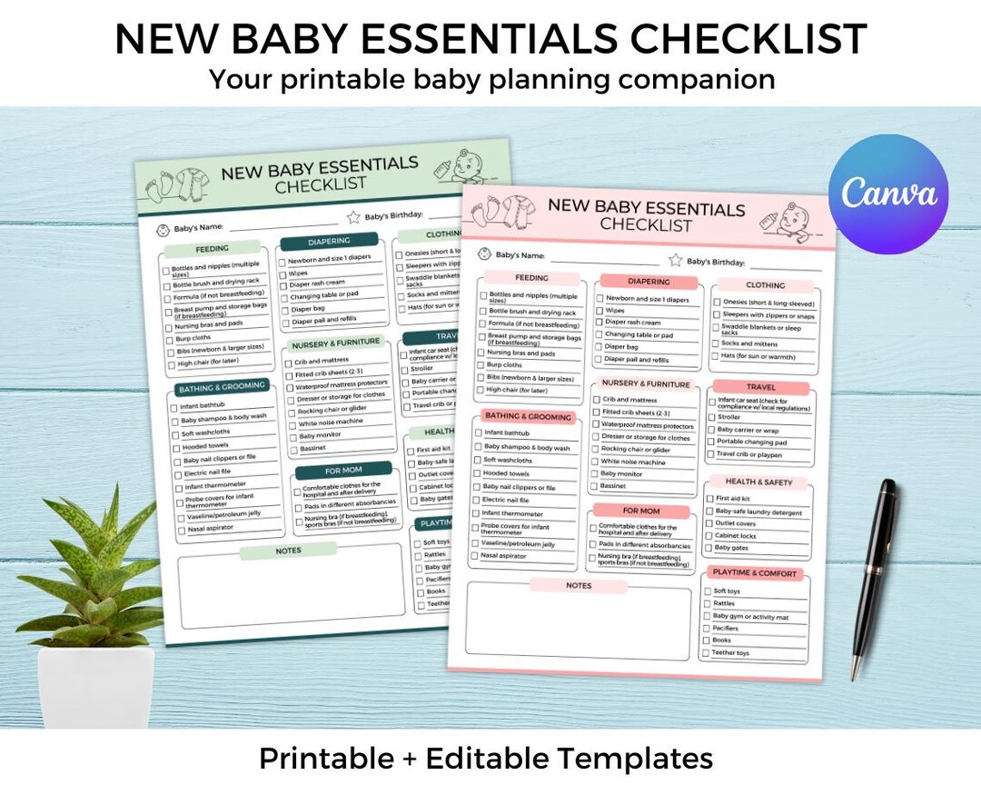 New Baby Essentials Checklist Printable | Baby Shower Checklist ...