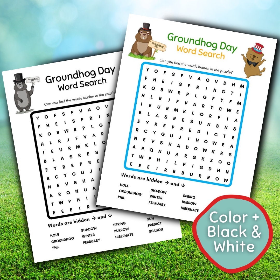 Groundhog Day Word Search Black and White AND Color, Printable ...