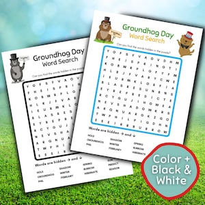 Groundhog Day Word Search Black and White AND Color, Printable ...