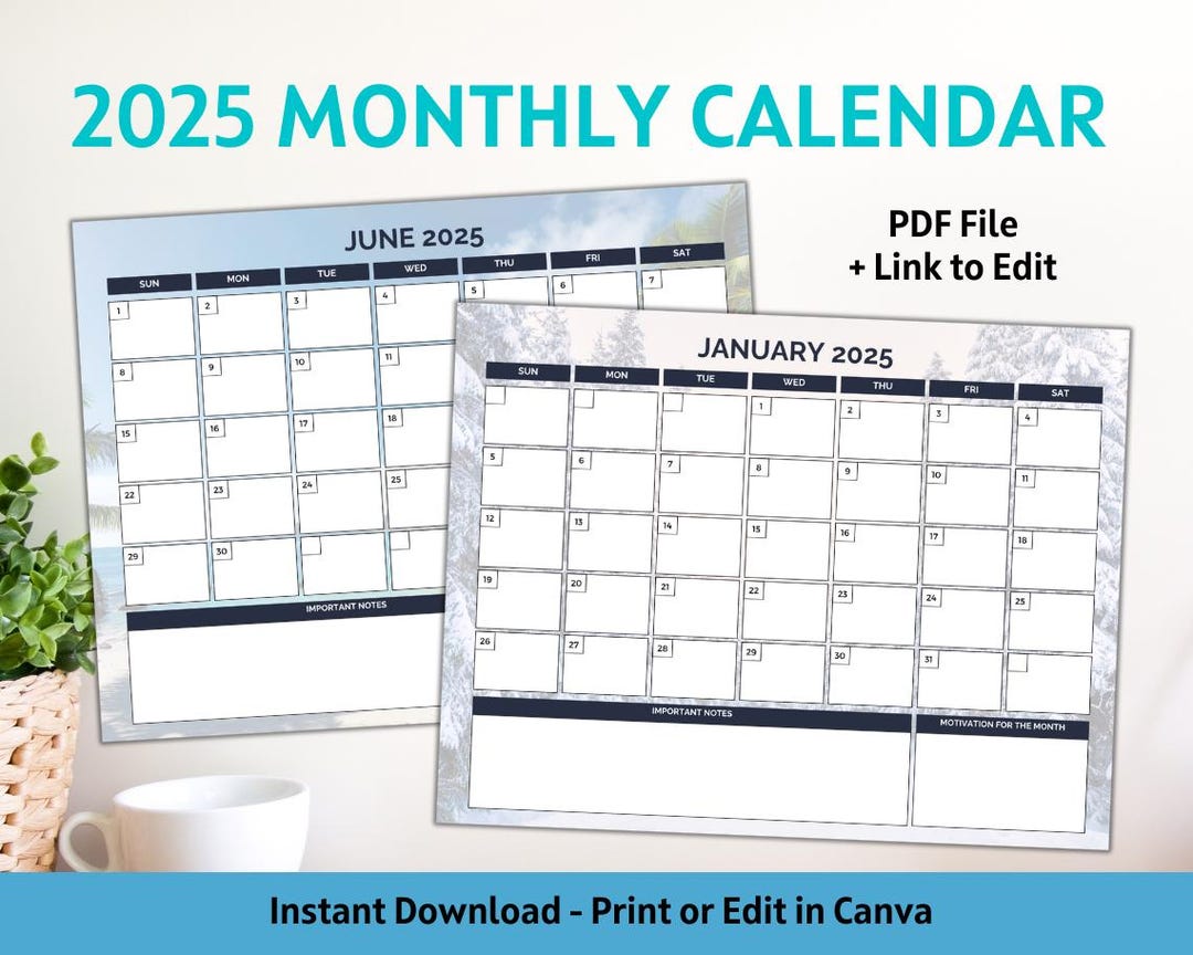 Editable Calendar Template, Calendar to Print or Edit - 2025 Calendar ...