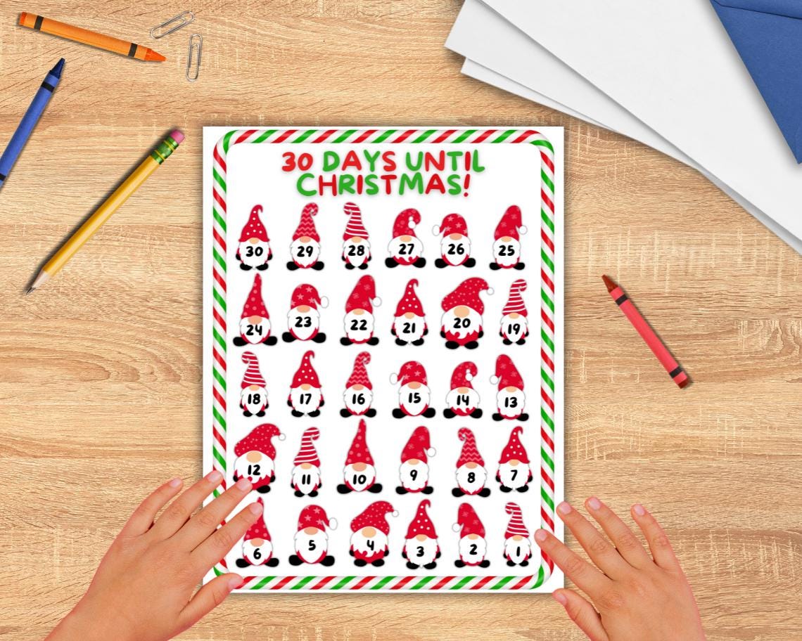 Christmas Countdown Calendar Printable, Christmas Gnomes - Etsy