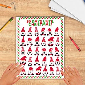 Christmas Countdown Calendar Printable, Christmas Gnomes - Etsy