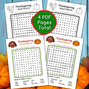 Thanksgiving Word Search, Printable Thanksgiving Word Search, Black and ...