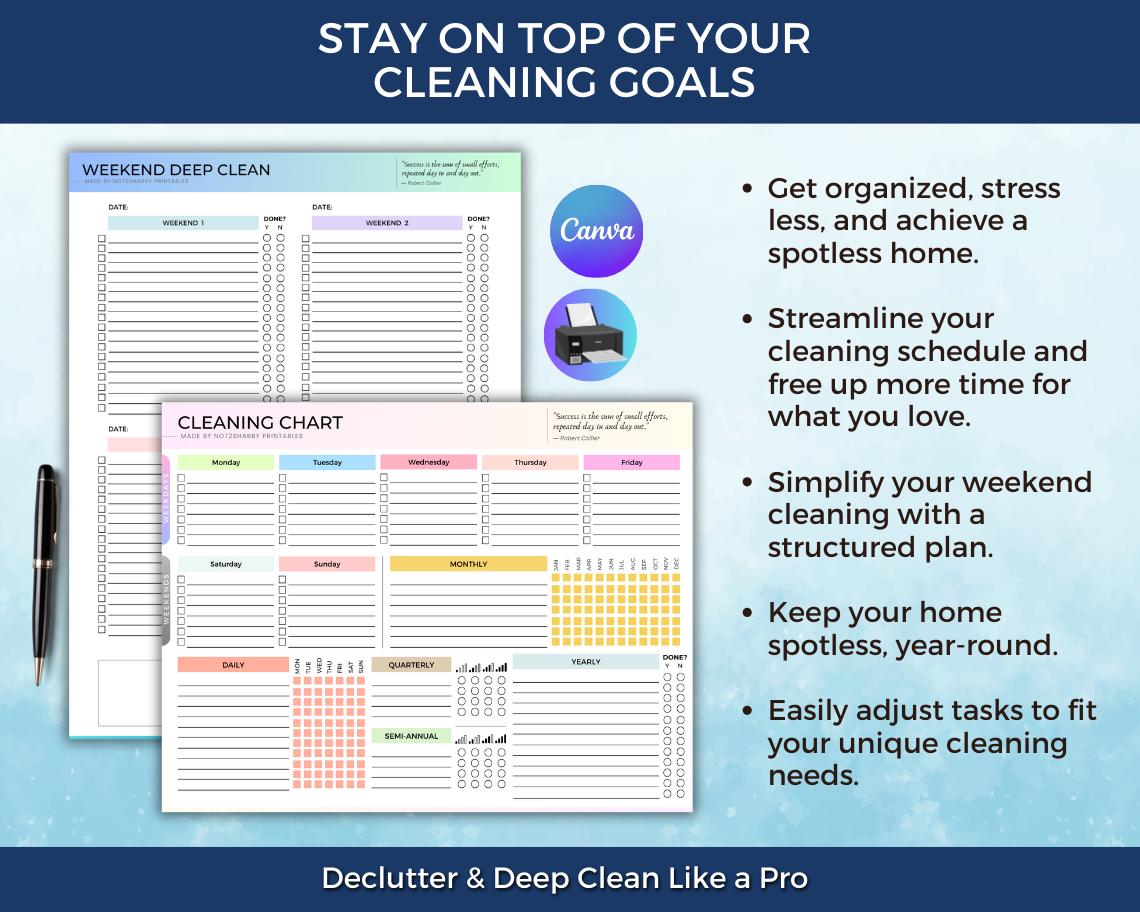 Editable Cleaning Chart Bundle | Weekend Deep Clean Checklist ...