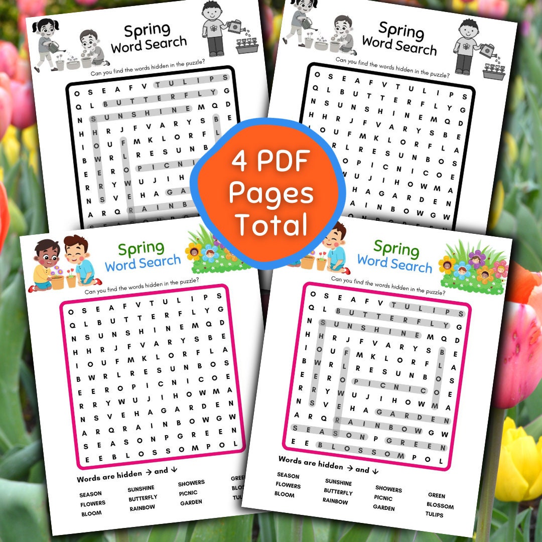 Springtime Word Search Black and White AND Color, Printable Spring Word ...