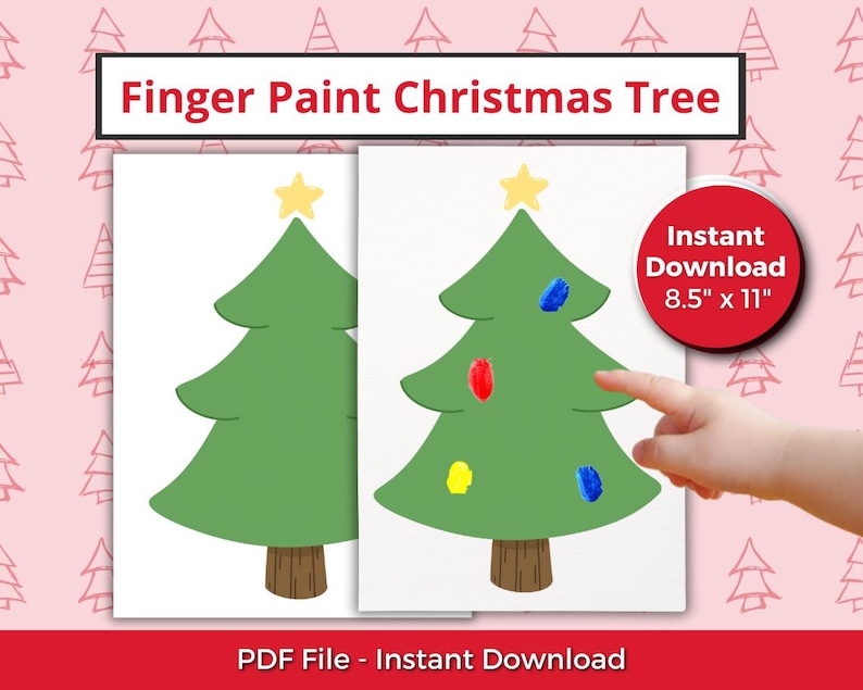 Finger Paint Christmas Tree Printable Christmas Crafts for Kids - Etsy