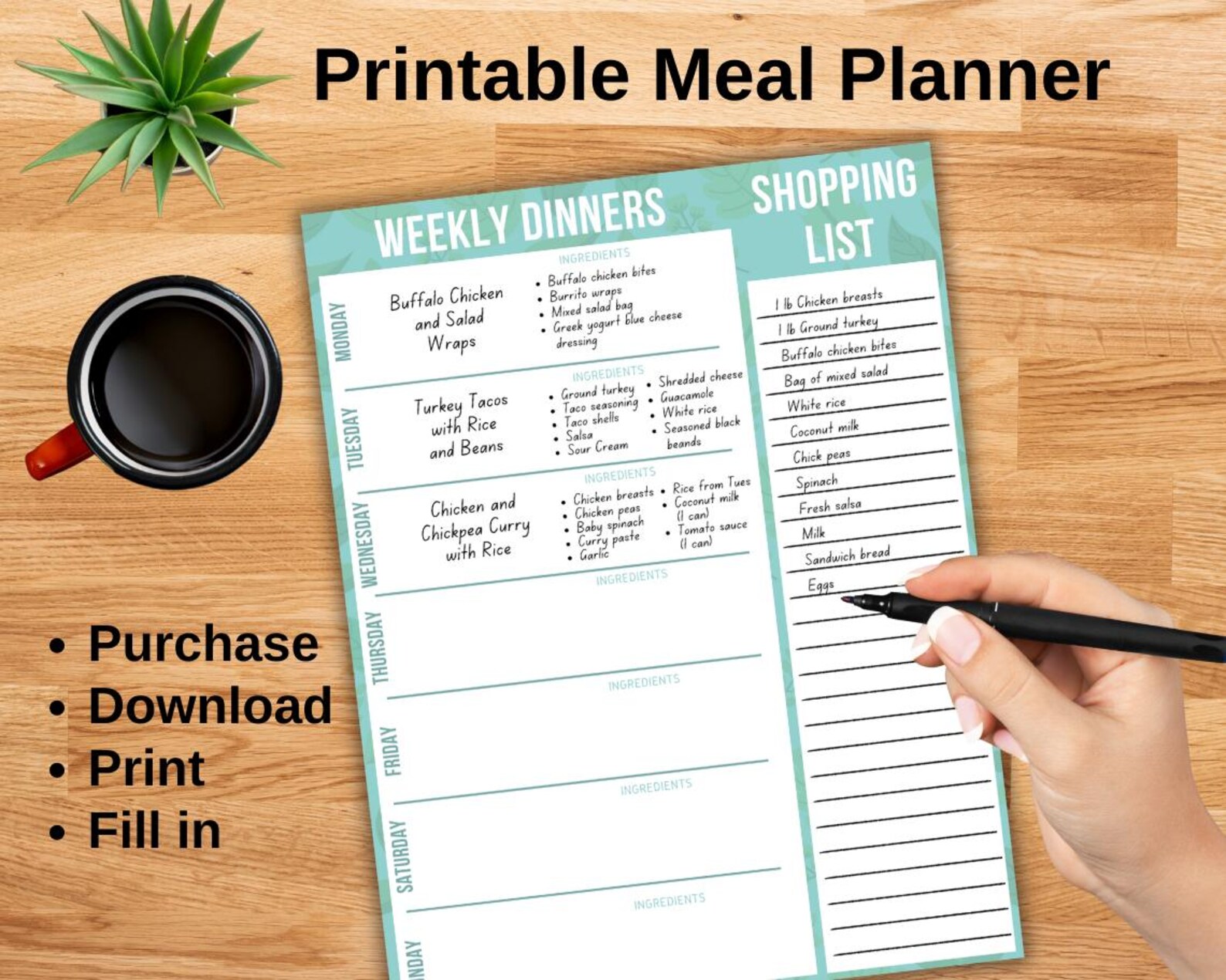 Meal Planner Printable PDF, Weekly Menu to Print at Home | Print at ...