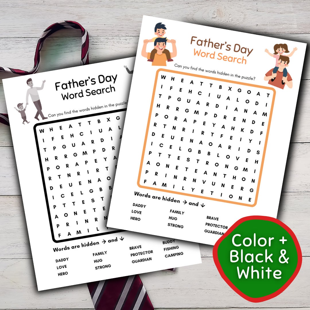 Father's Day Word Search: Printable Game for Kids (color & B/W) (PDF ...