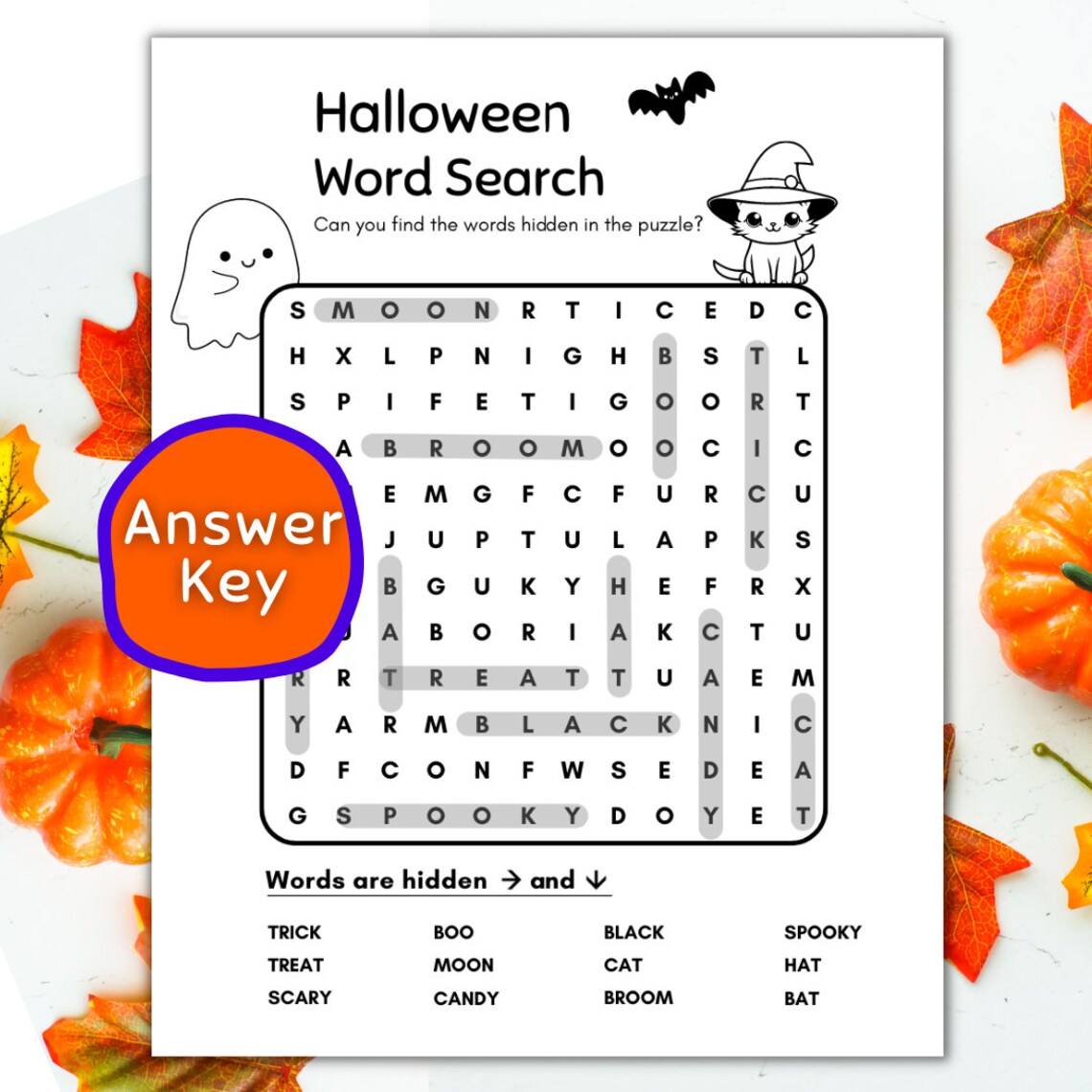 Halloween Word Search First Grade Black and White Printable PDF, Black ...