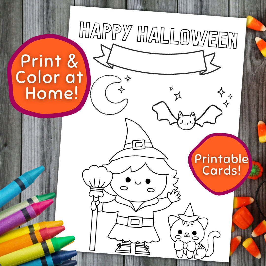 Printable Halloween Card, Halloween Card to Color, Happy Halloween Card ...