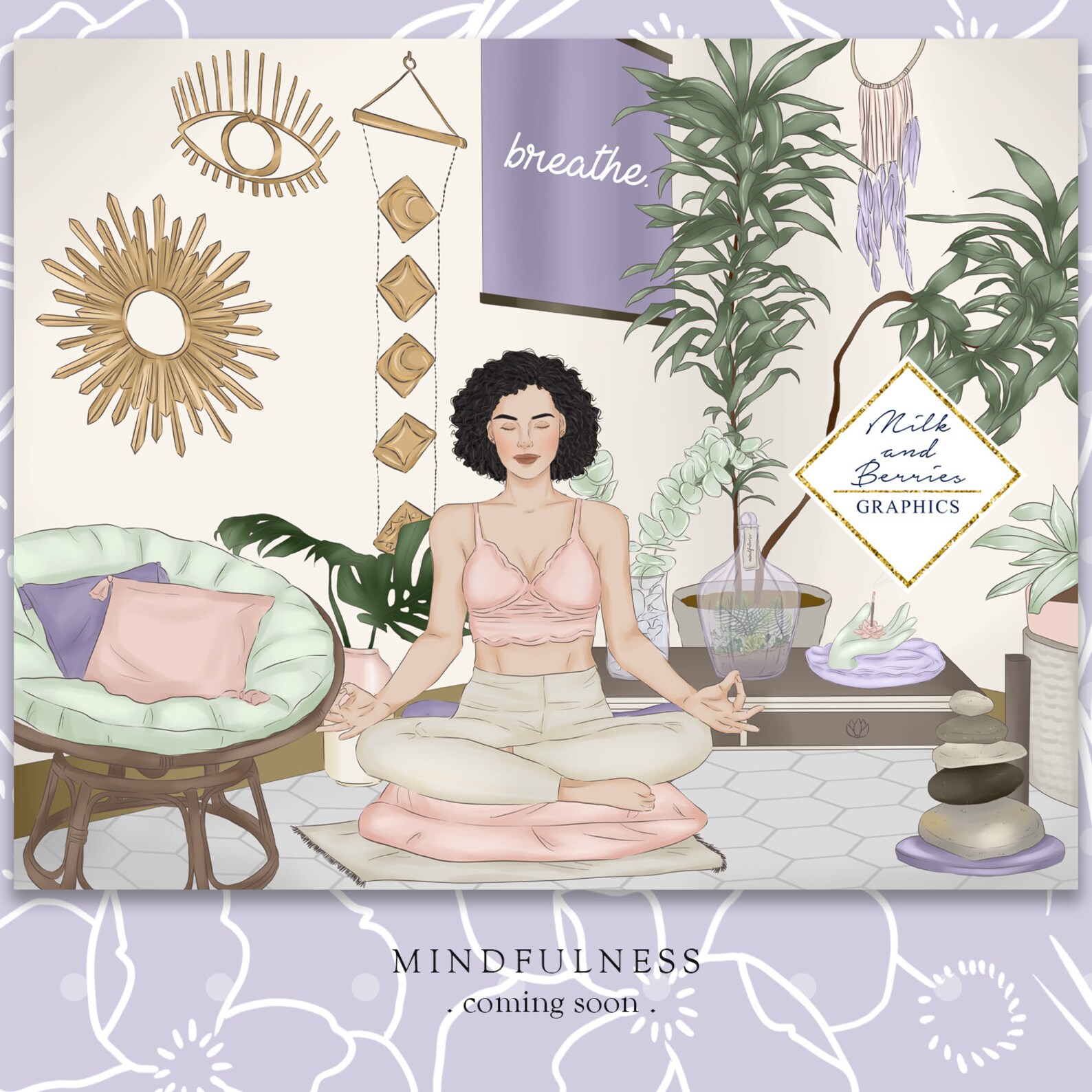 Mindfulness: Digital Paper Pack and Scene Planner Graphic | Etsy