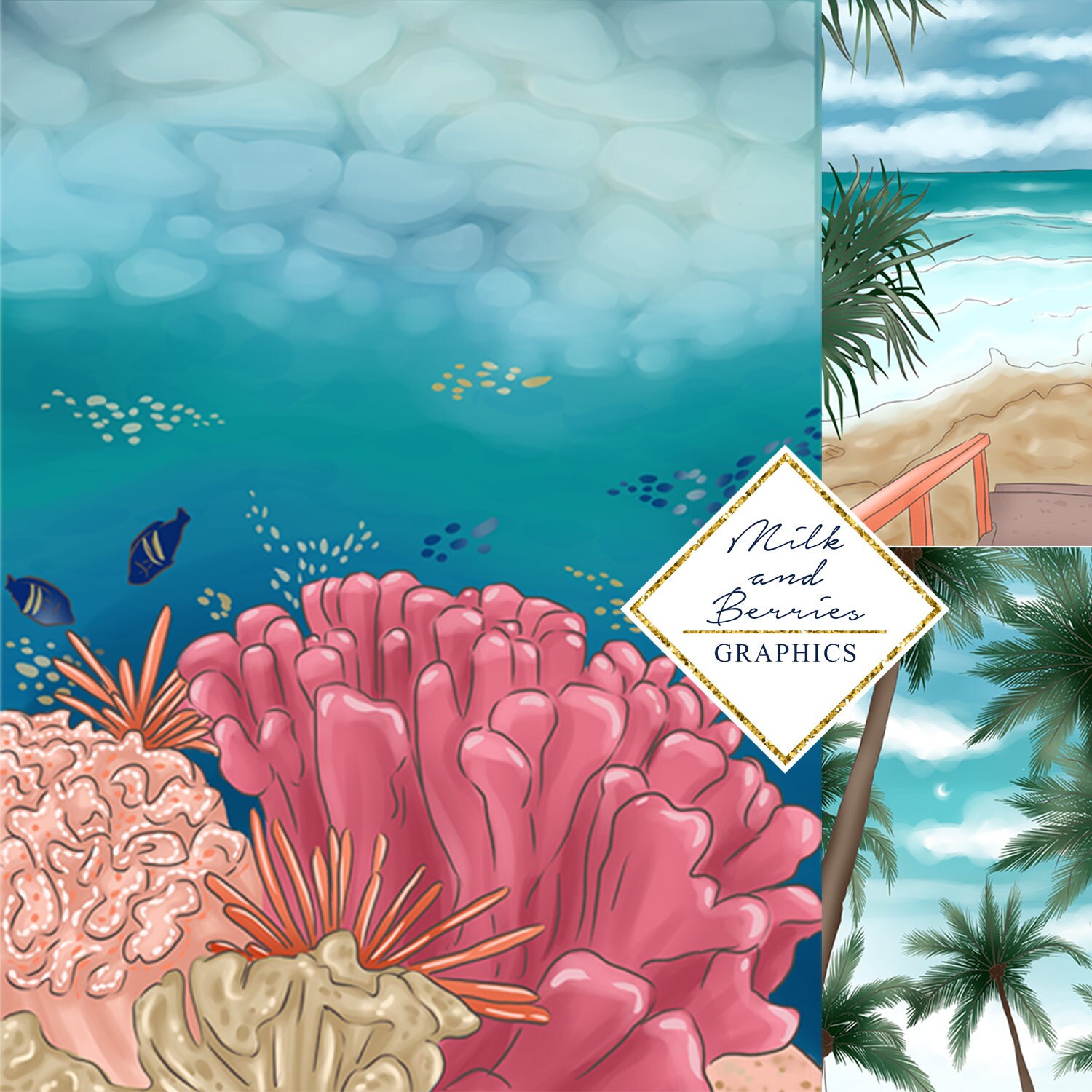 Ocean: Scene Illustration Background Scrapbook Material | Etsy