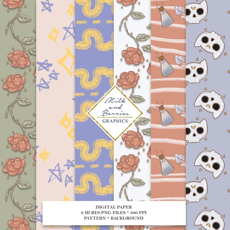 Witchy Halloween: Digital Paper Graphic Clipart Scrapbook - Etsy