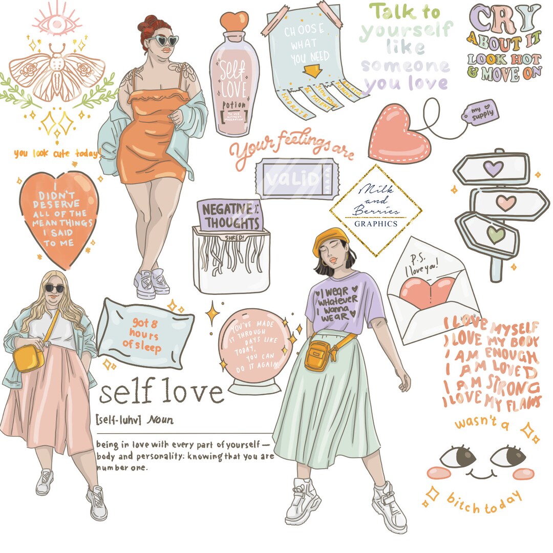 Self Love: Clipart, Planner Graphic, Planner Sticker, Scrapbook ...