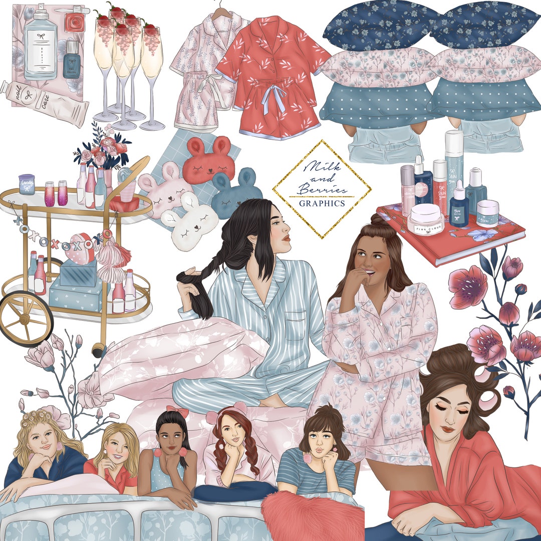 Slumber Party - Blue Red : Clipart, Planner Graphic, Planner Sticker ...