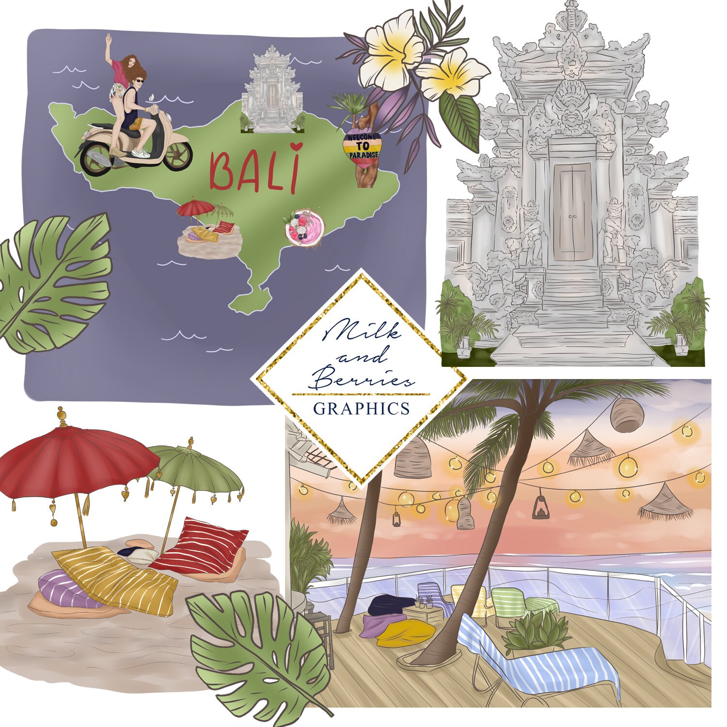 Holiday in Bali: Clipart Planner Graphic Planner Sticker - Etsy