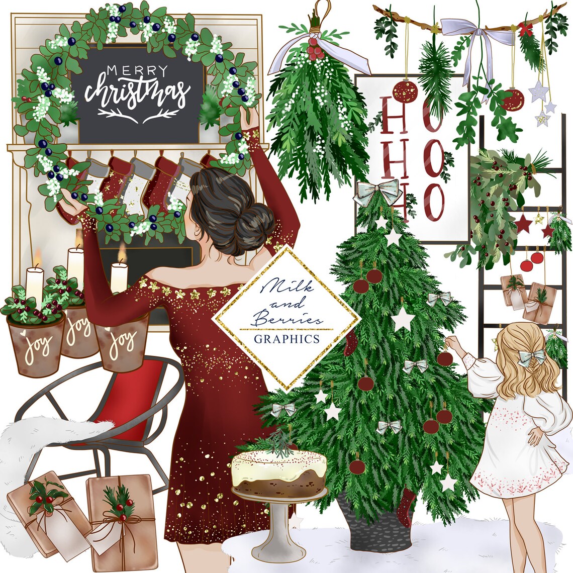 Christmas Clipart: decorating for Christmas - Etsy