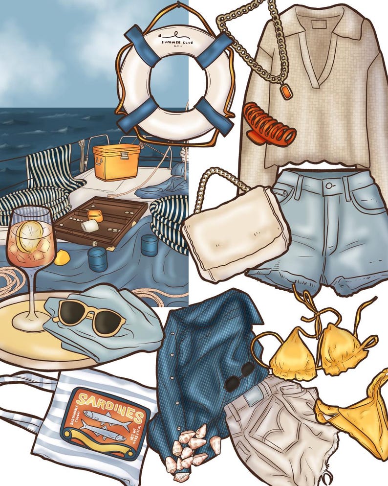 Coastal Summer Clipart PNG | Nautical Seafood Wine Fashion ...