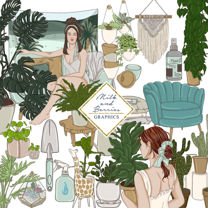 Plant Lady: Graphic Clipart Scrapbook Material Digital | Etsy