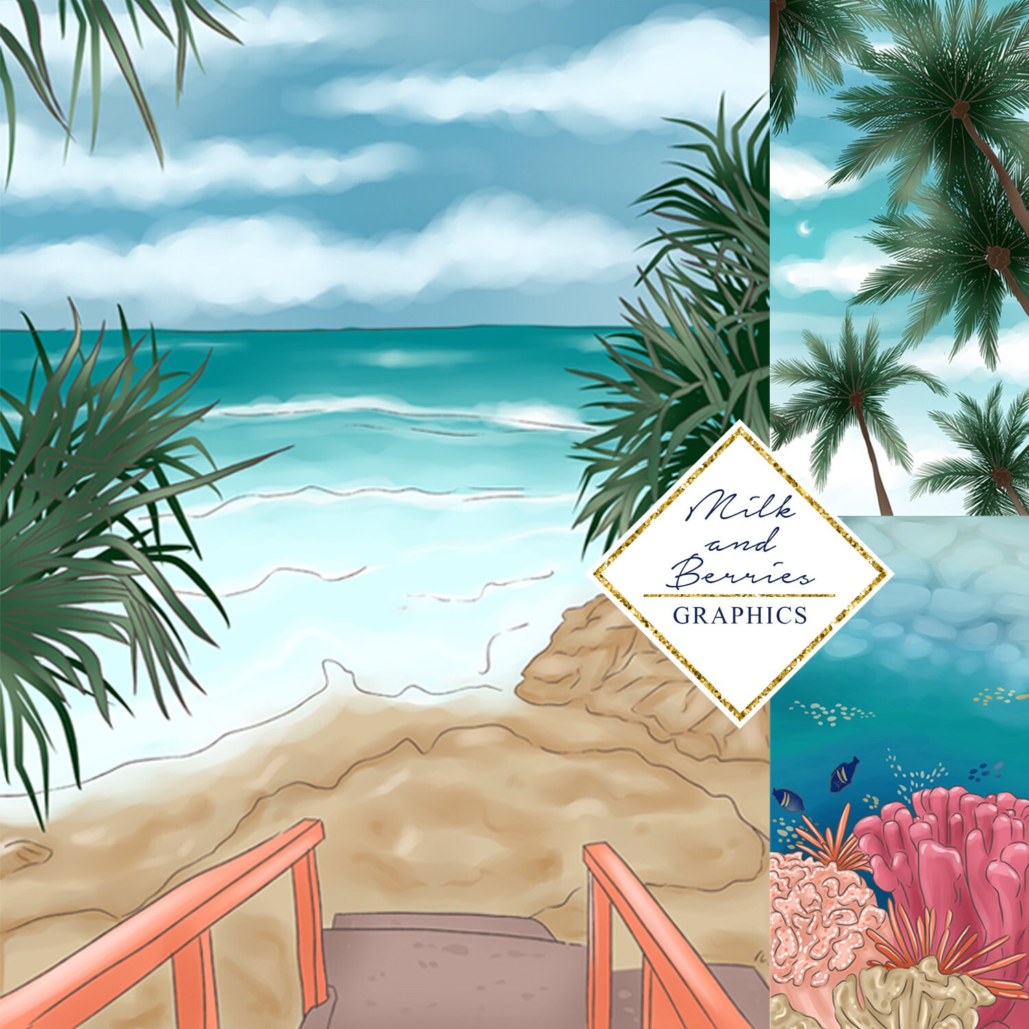 Ocean: Scene Illustration, Background, Scrapbook Material - Etsy