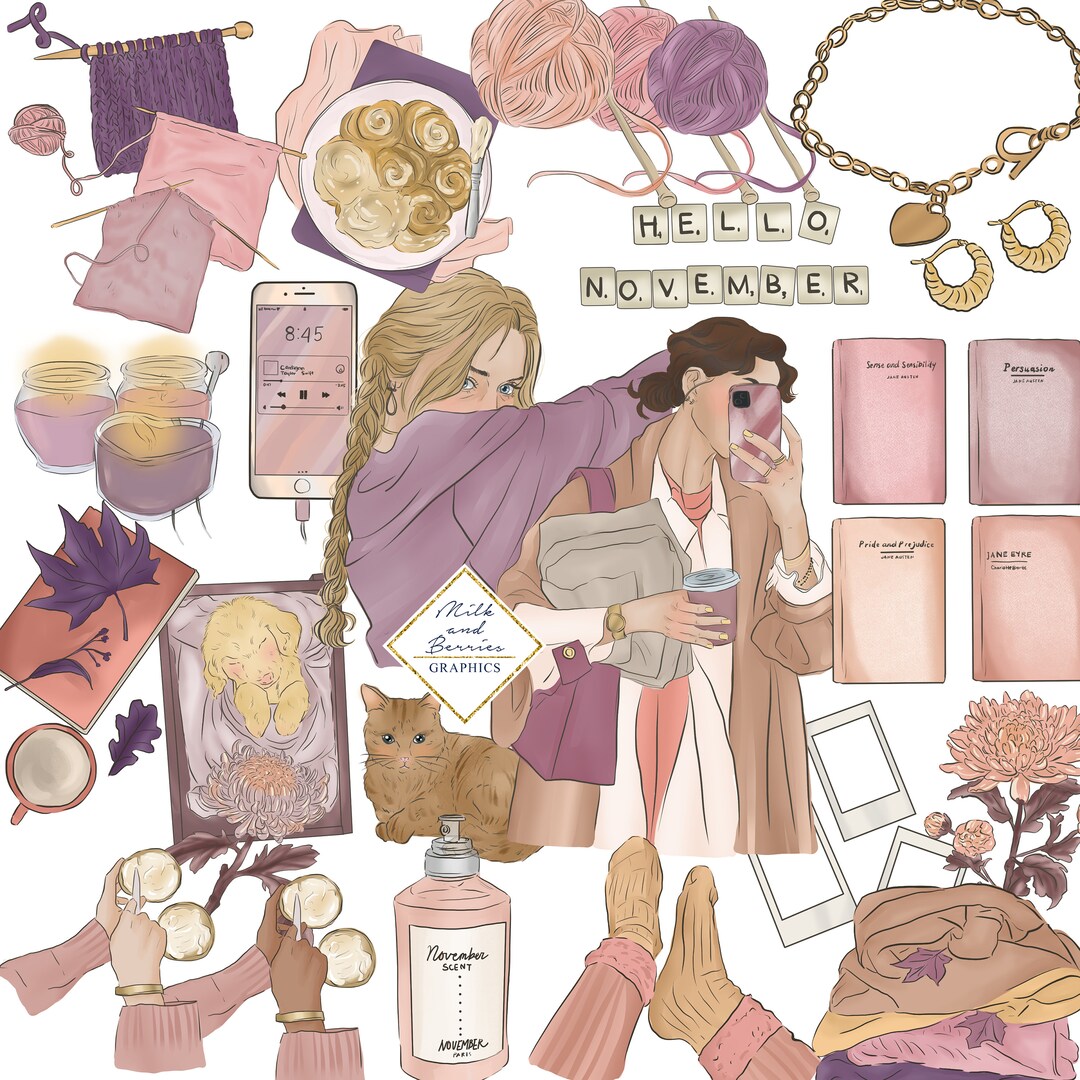 November Pink: Clipart, Illustration, Planner Clipart, Graphic, Digital ...