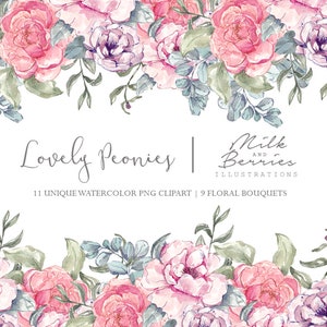Watercolor Peonies Clipart Set: Floral Bouquet Illustrations (PNG) - Etsy