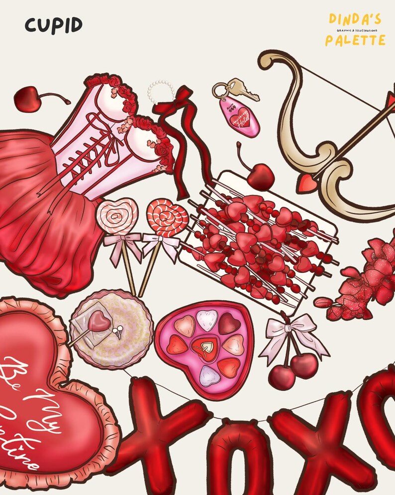 Cupid Valentine Clipart Set | Pink, Red, Fashion Girls (PNG) - Etsy