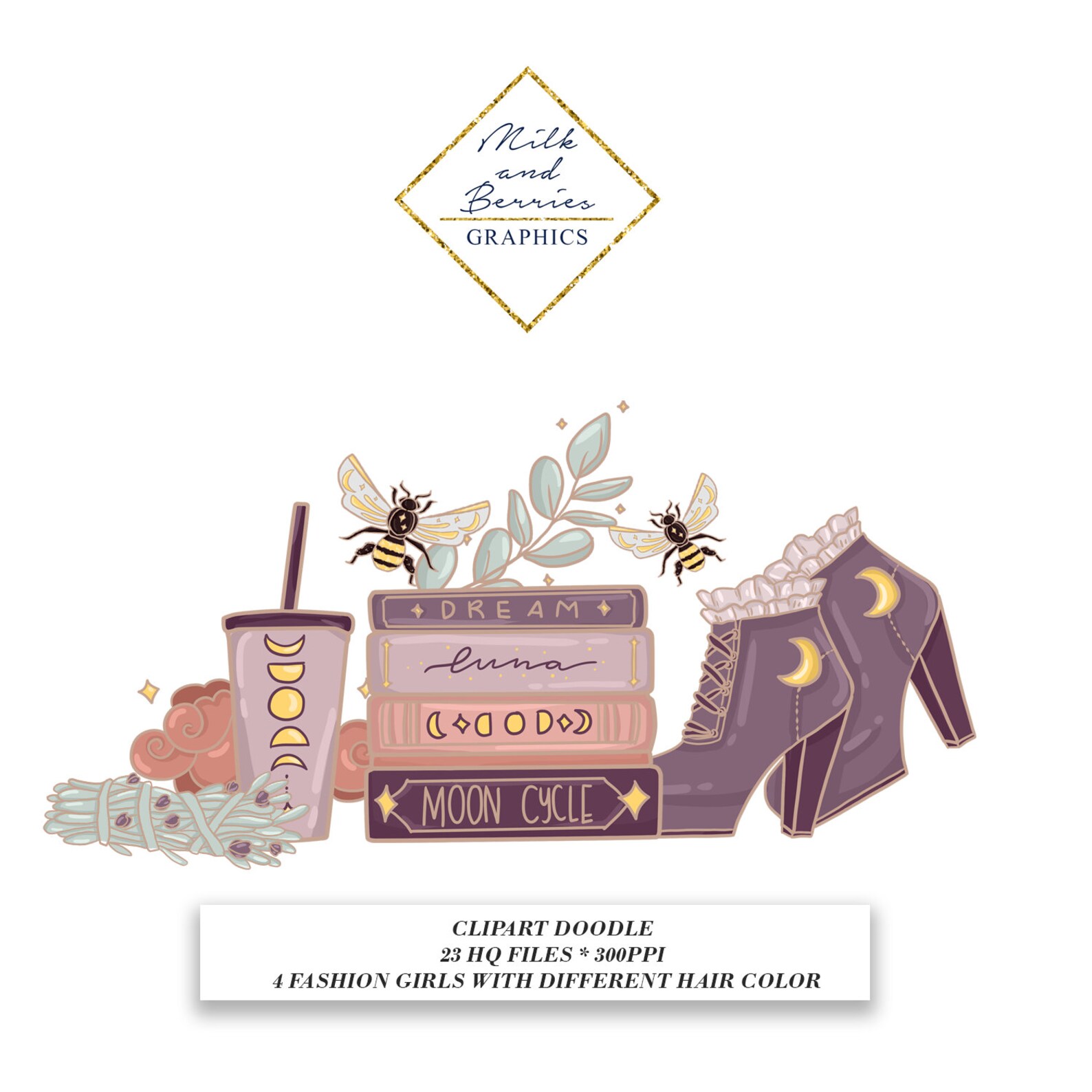 Moonchild: Doodle Clipart Graphic Clipart Scrapbook - Etsy