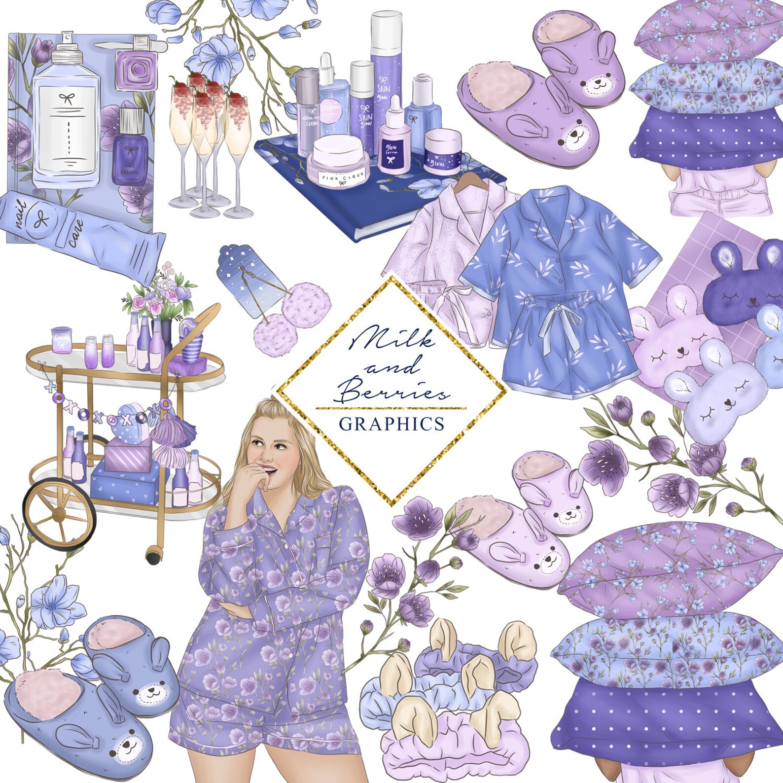 Sleepover Clipart: Hand-painted Slumber Party Graphics (PNG) Digital ...