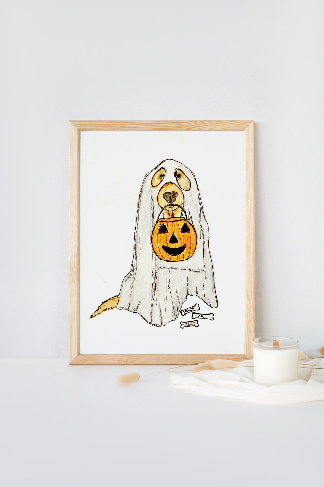 Halloween Poster/halloween Watercolor/ghost Dog/halloween Wall Art ...