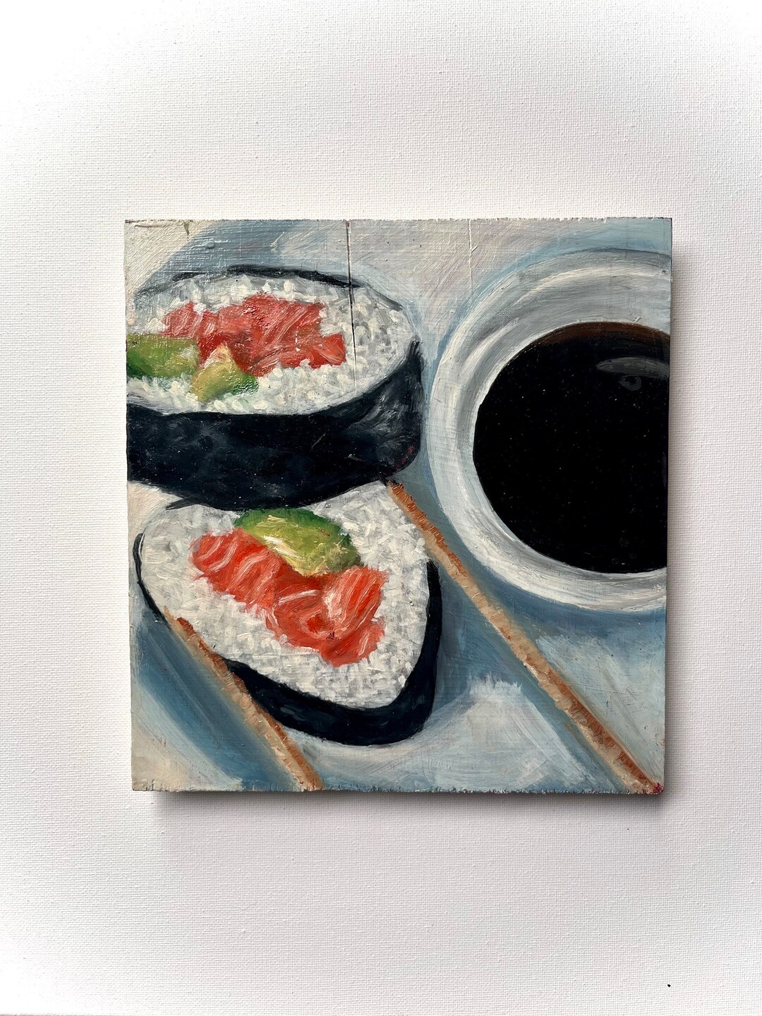 Sushi Art/ Japanese Food Art/ Small Oil Painting/ Small Original Oil ...