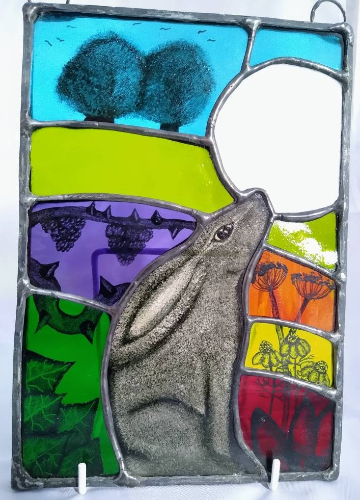 Stained Glass Panel Hare and the Moon - Etsy UK