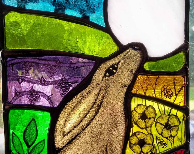 Stained Glass Panel Hare and the Moon - Etsy UK
