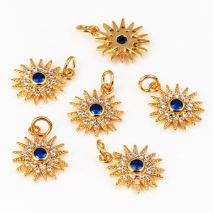 Sun Flower Charm turquoise CZ Micro Pave plated Colourcz/ - Etsy
