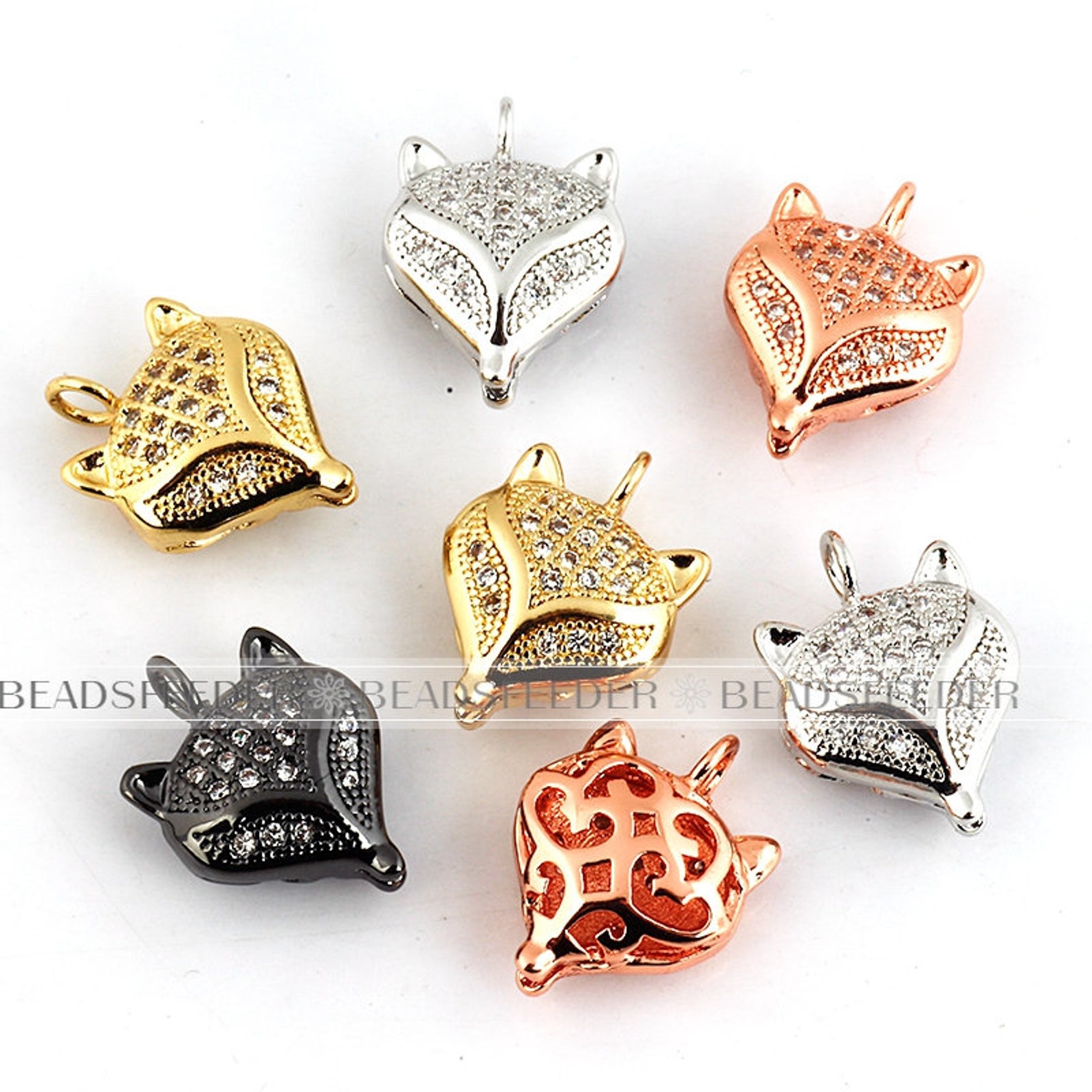 Fox Face Head Charm Pendant Micro Pave Charm / Clear Cubic - Etsy