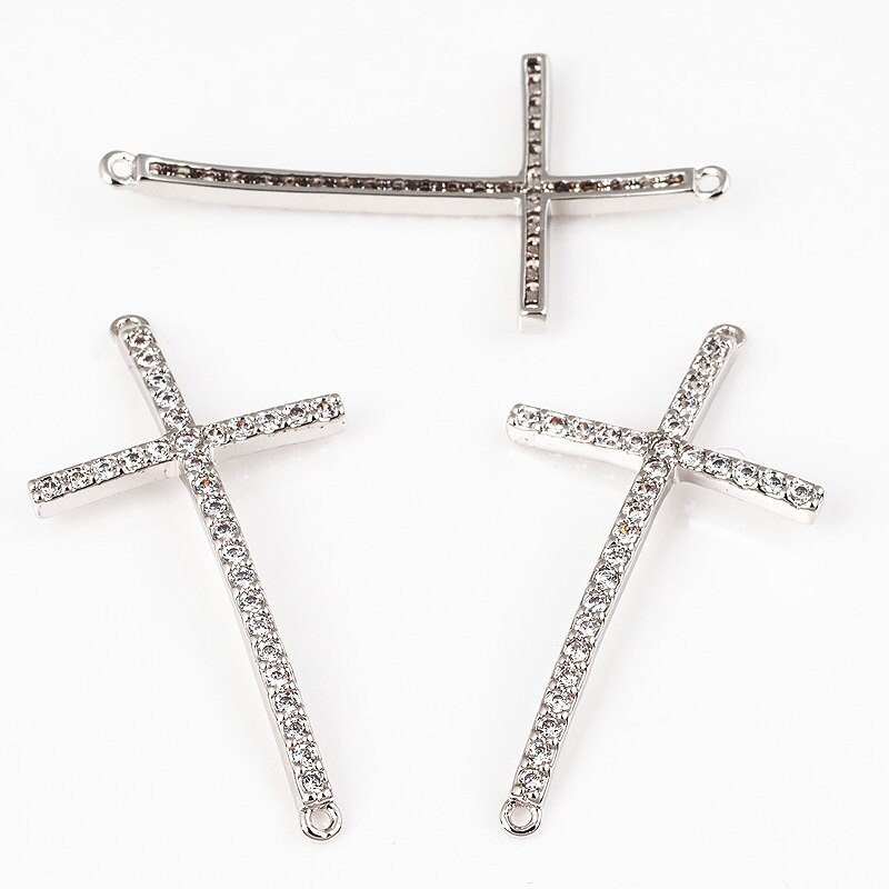 Slim Cross Micro Pave Connector/link Findings Clear Cubic - Etsy