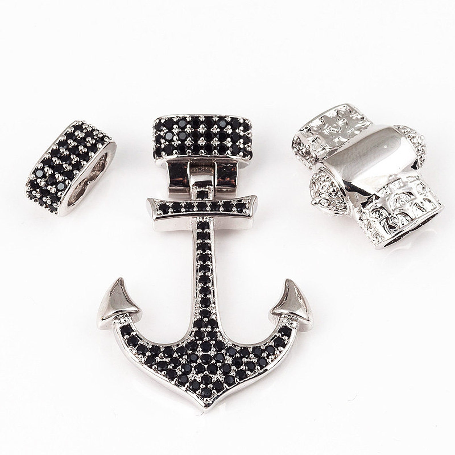 Black CZ Anchor Clasp Micro Paved Lock Set anchor Clasp - Etsy