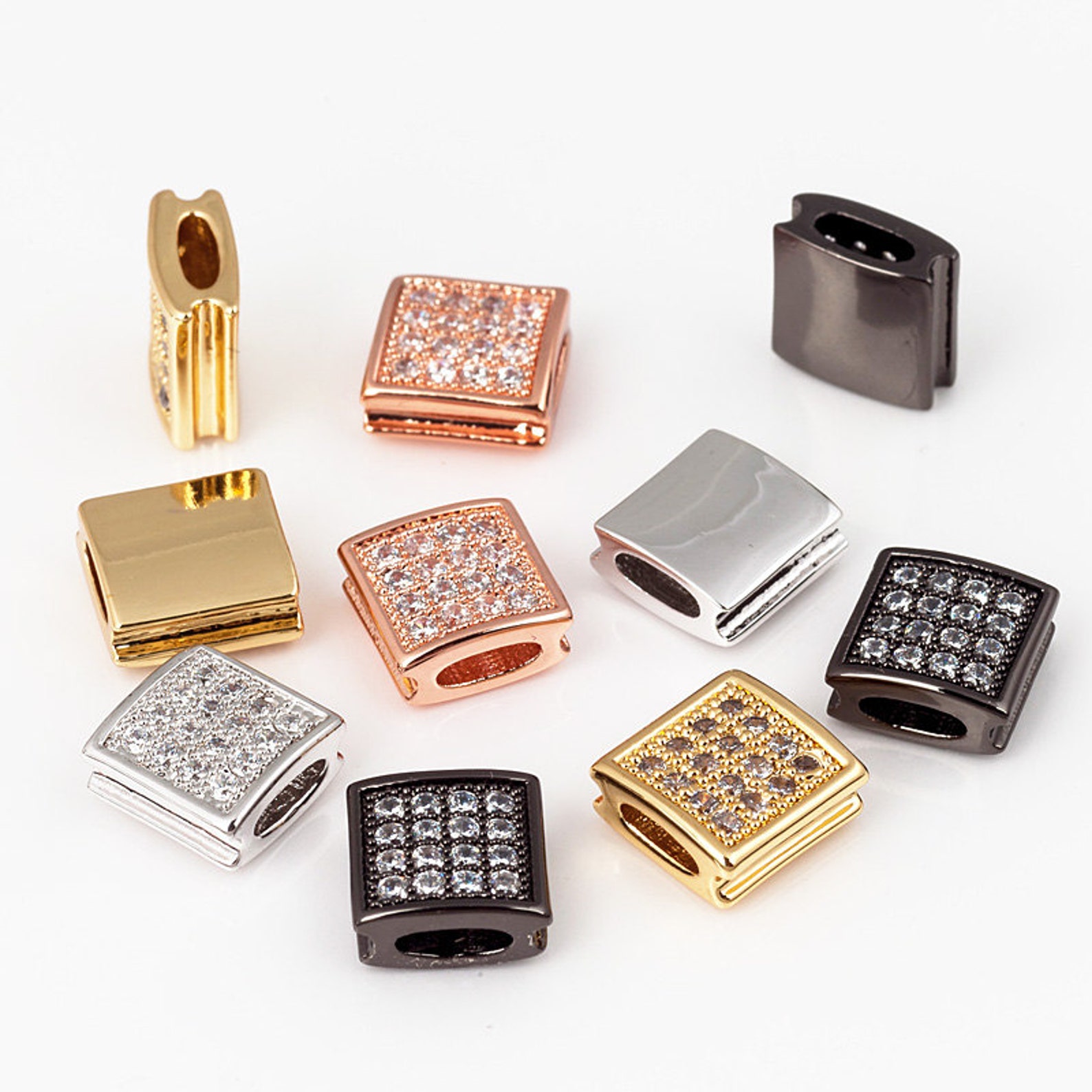 Flat Square Mens Spacer Beads Charms/ Clear Micro Pave - Etsy