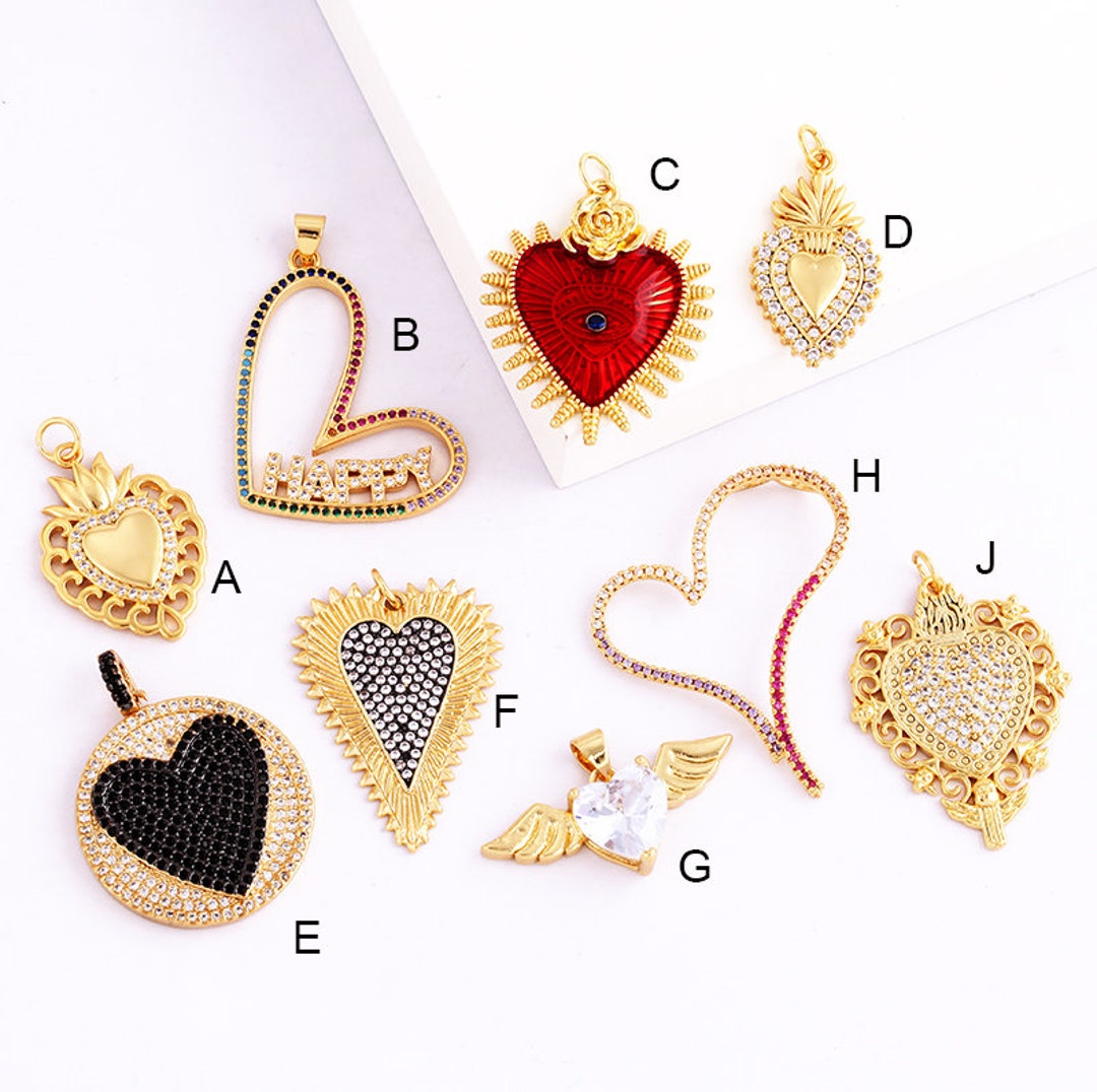 Red Acred Sacred Red Heart Charm Mexico Victorian Love Zircon Pendant ...