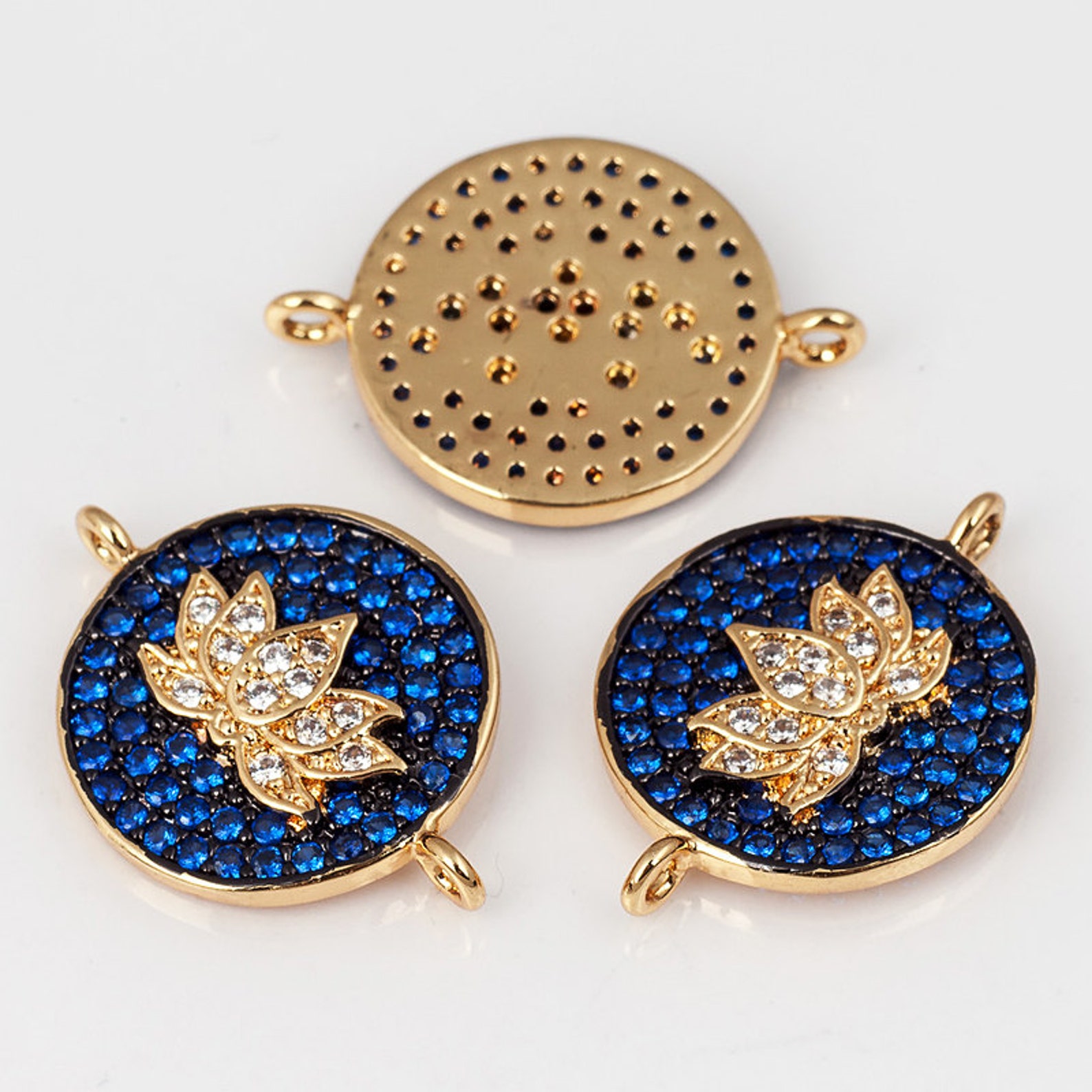 Lotus on Disc Cobalt CZ Connector Micro Paved cz/micro Pave - Etsy