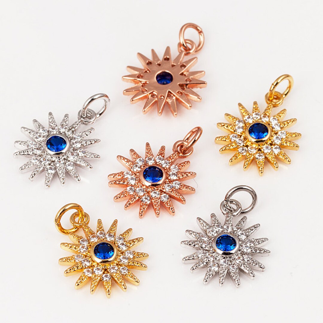 Sun Flower Charm turquoise CZ Micro Pave plated Colourcz/ - Etsy