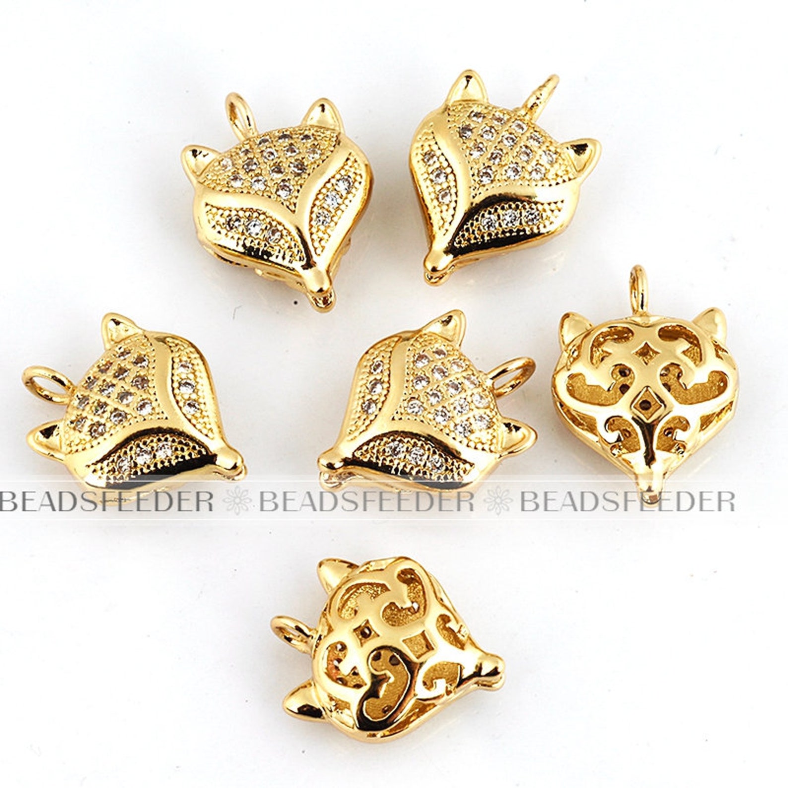 Fox Face Head Charm Pendant Micro Pave Charm / Clear Cubic - Etsy