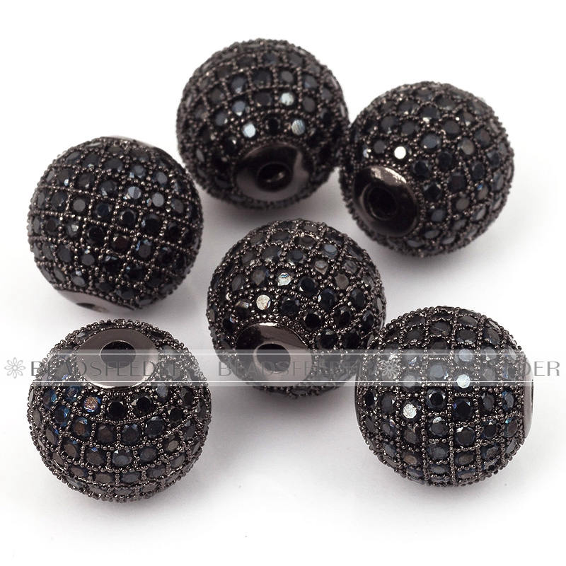 2/10pcs Shamballa Round Ball Bead Micro Pave Beadblack Cubic - Etsy