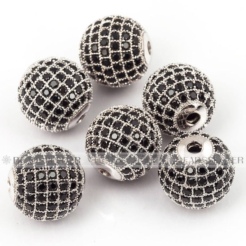 2/10pcs Shamballa Round Ball Bead Micro Pave Beadblack Cubic - Etsy