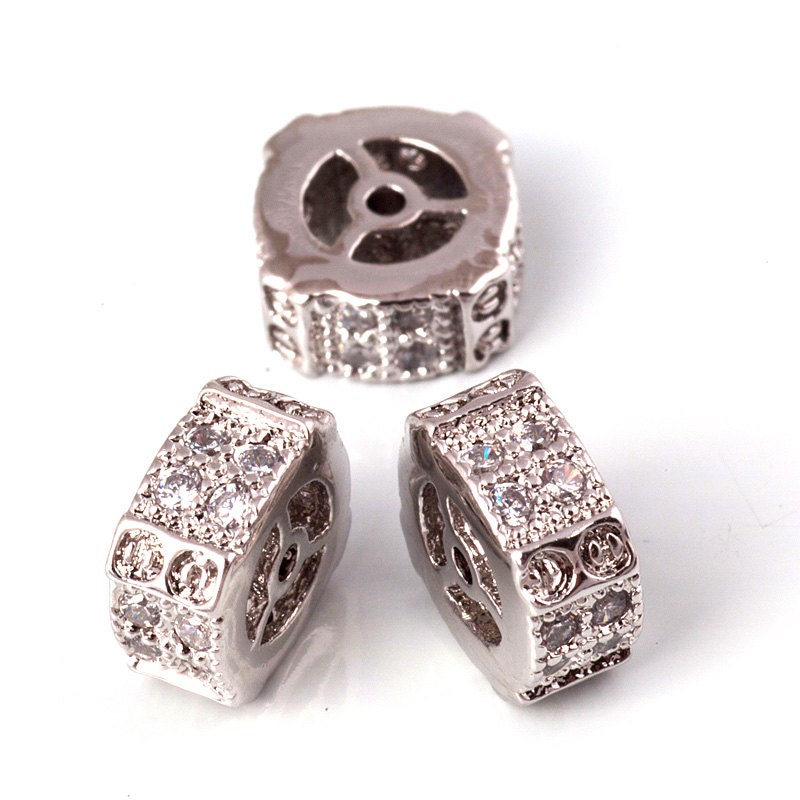 Roundle Space Beads Micro Pave Beads / CZ Bead / Clear Cubic - Etsy