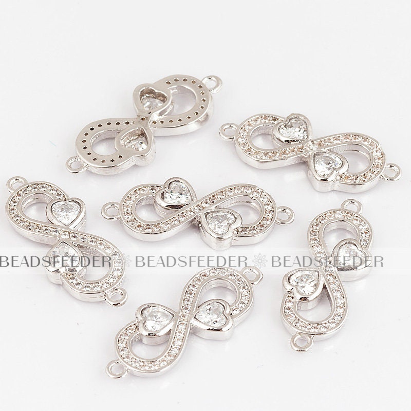 Twin heart Infinity connector link Clear CZ cubic zirconia | Etsy