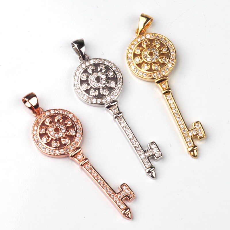 Patten E Key Pandent Micro Pave Charm / Clear Cubic Zirconia - Etsy