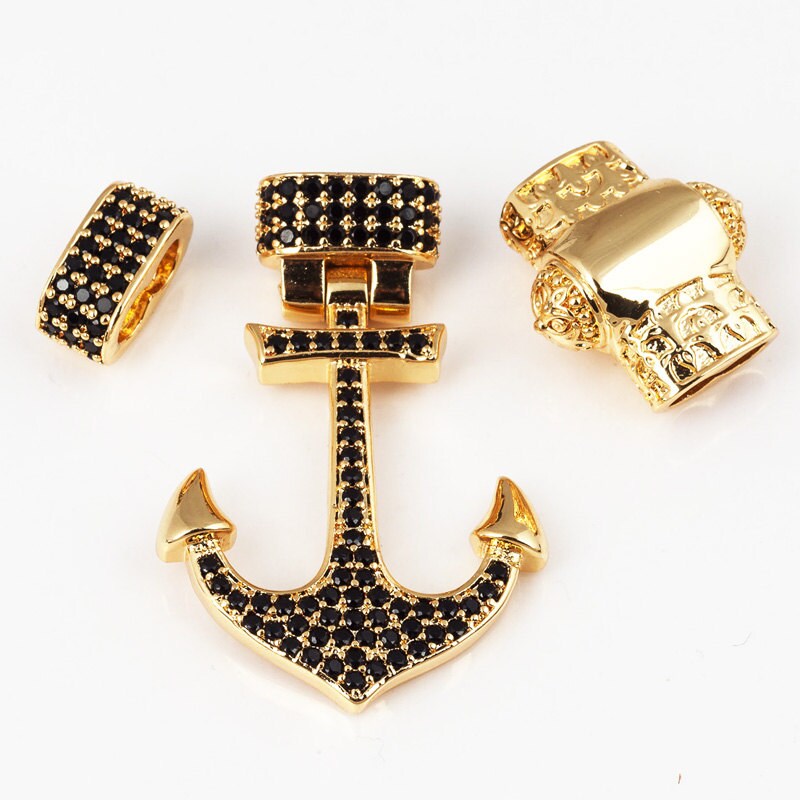 Black CZ Anchor clasp micro paved Lock Set anchor Clasp | Etsy