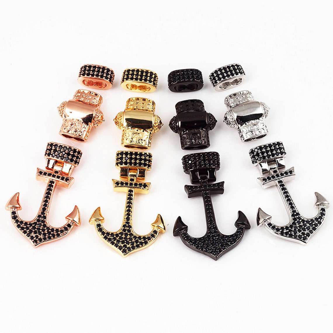 Black CZ Anchor Clasp Micro Paved Lock Set anchor Clasp - Etsy