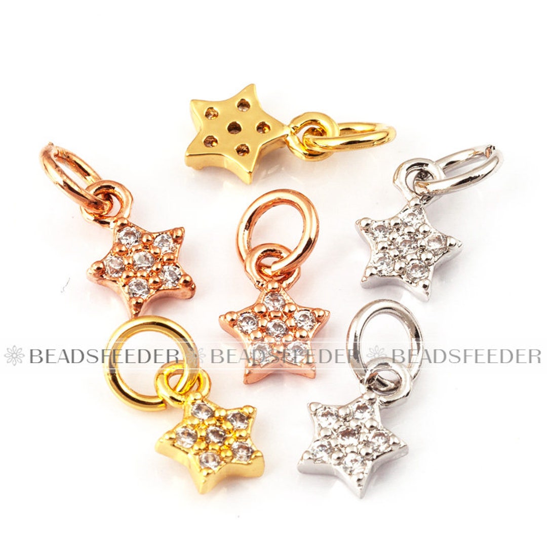 2/10pcs Super Mini Star Charm ,clear CZ Micro Pave,cz/ Cubic Zirconia ...